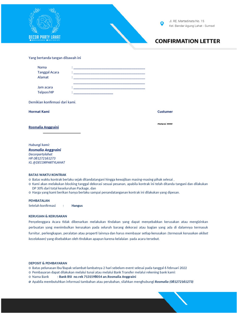 Confirmation Latter | PDF