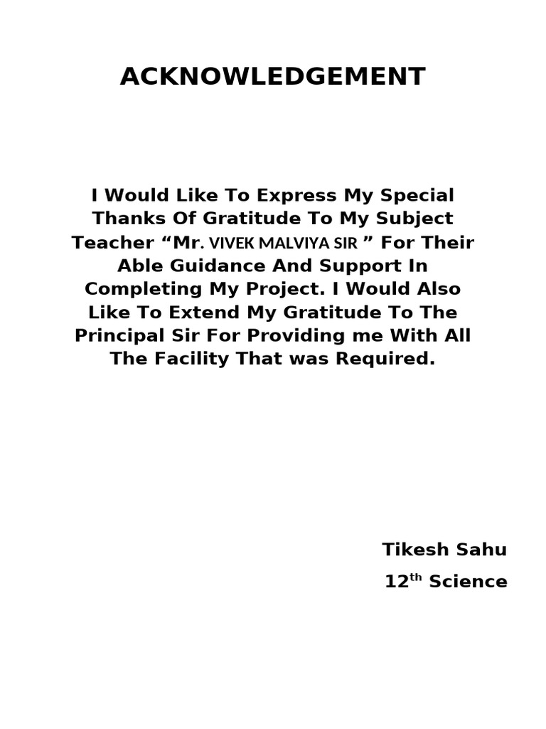 Acknowledgment for Project Support | PDF