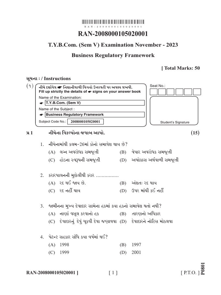 Business Regulatory Framework: (Total Marks: 50 / Instructions | PDF | Surety | Consent