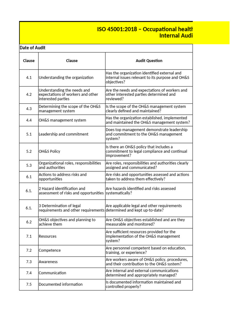 ISO 45001 Full Internal Audit Checklist | PDF | Internal Audit | Audit