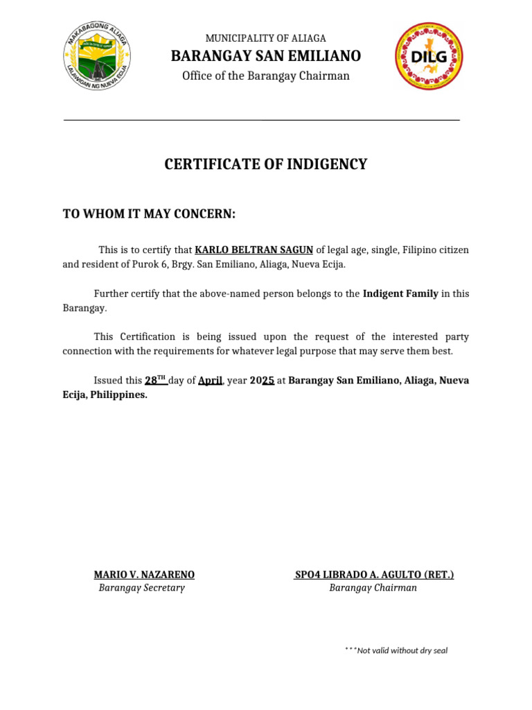 Certificate of Indigency | PDF