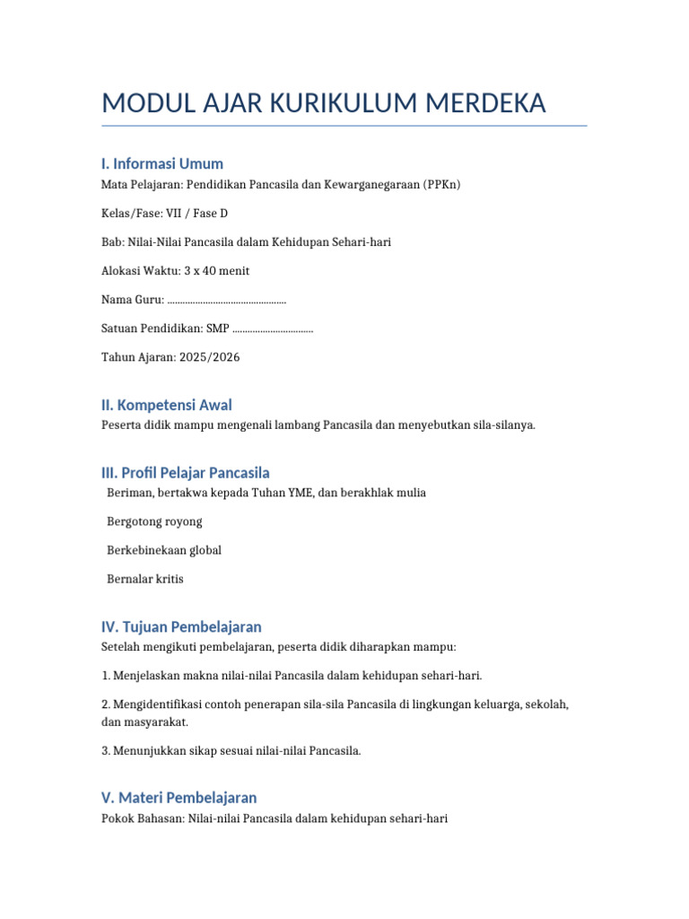 Modul Ajar PPKn SMP Kurmer | PDF