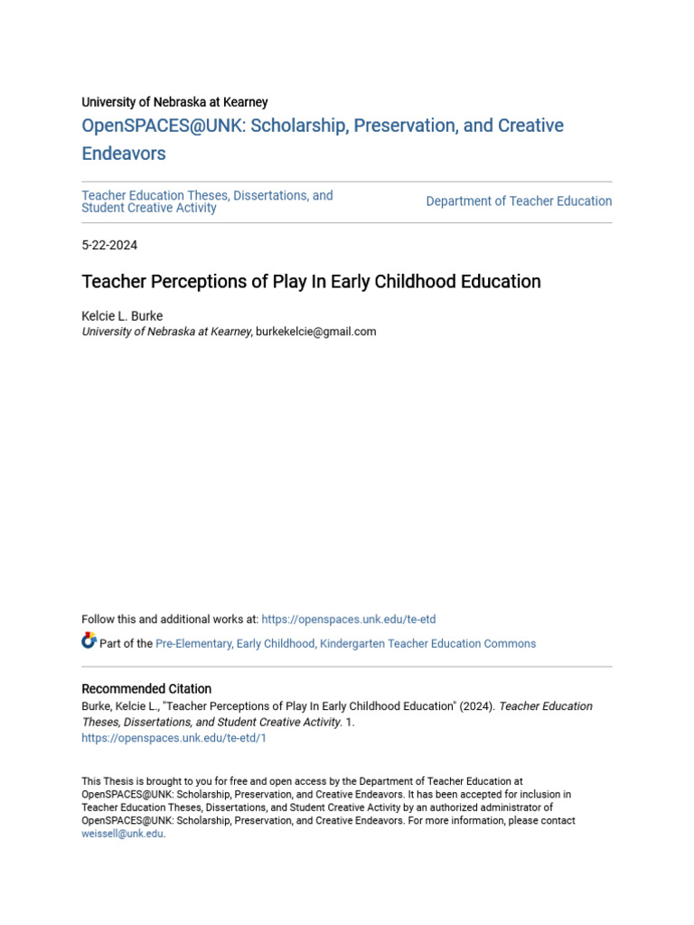 Teacher Perceptions of Play in Early Childhood Education | PDF | No Child Left Behind Act ...