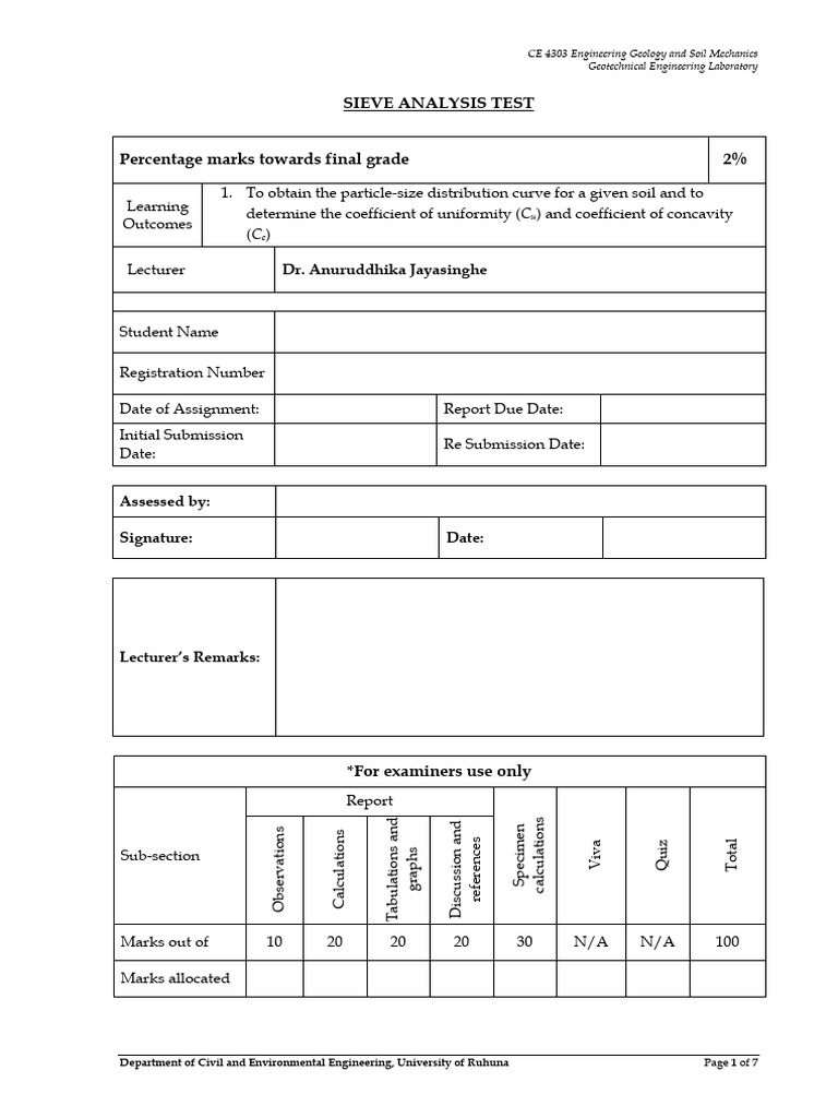 Sieve Analysis Test - Rev0 | PDF | Soil Mechanics | Particle Size ...
