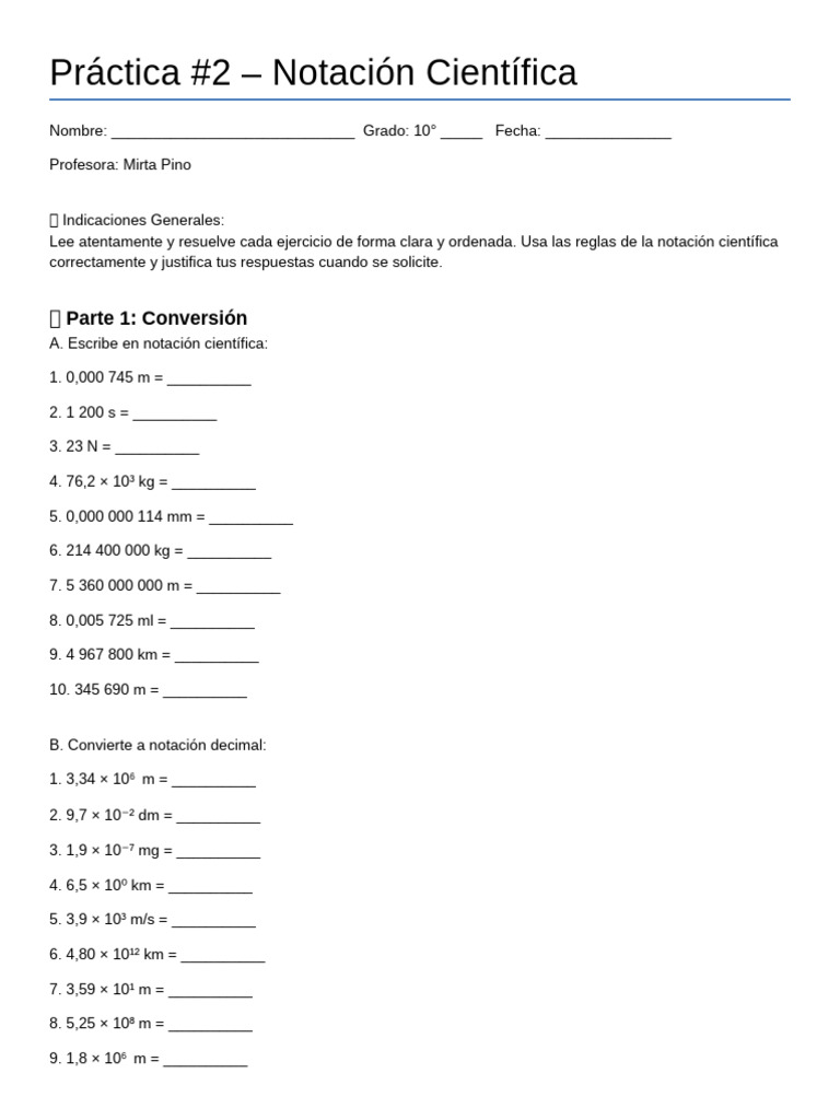 Practica Notacion Cientifica 10grado | PDF | Notación