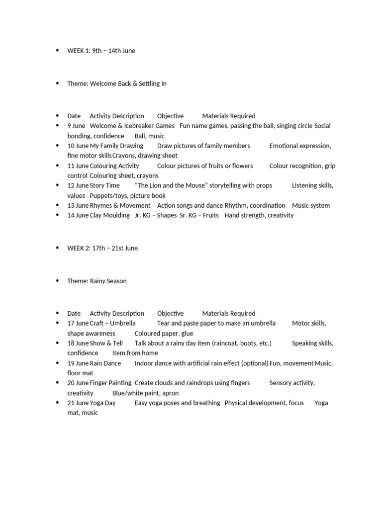 June Month Activity List | PDF | Toothbrush