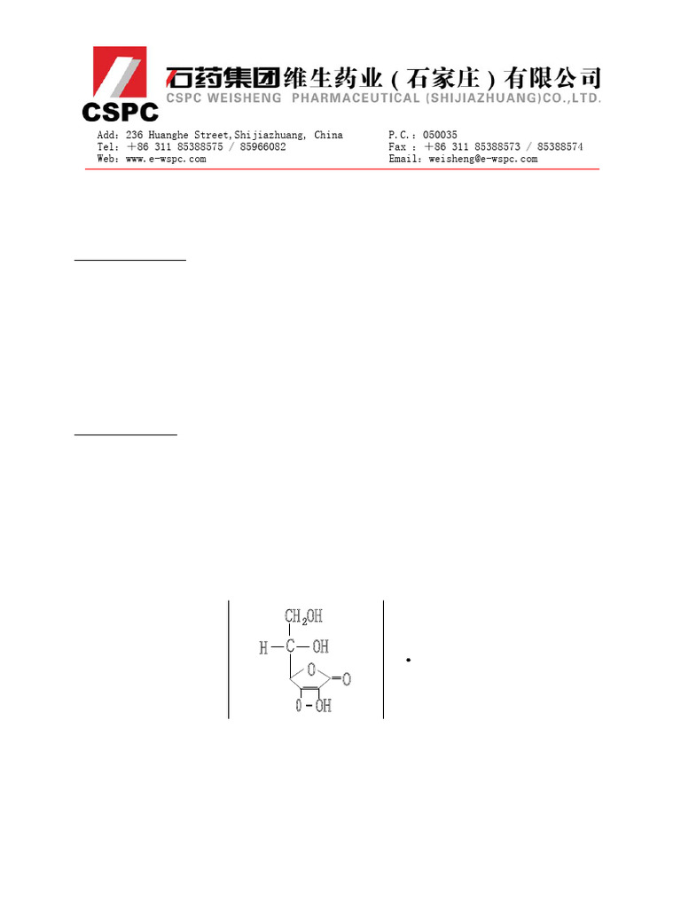 Specification Calcium Ascorbate USP-CSPC Weisheng-SAN | PDF | Calcium | Vitamin C