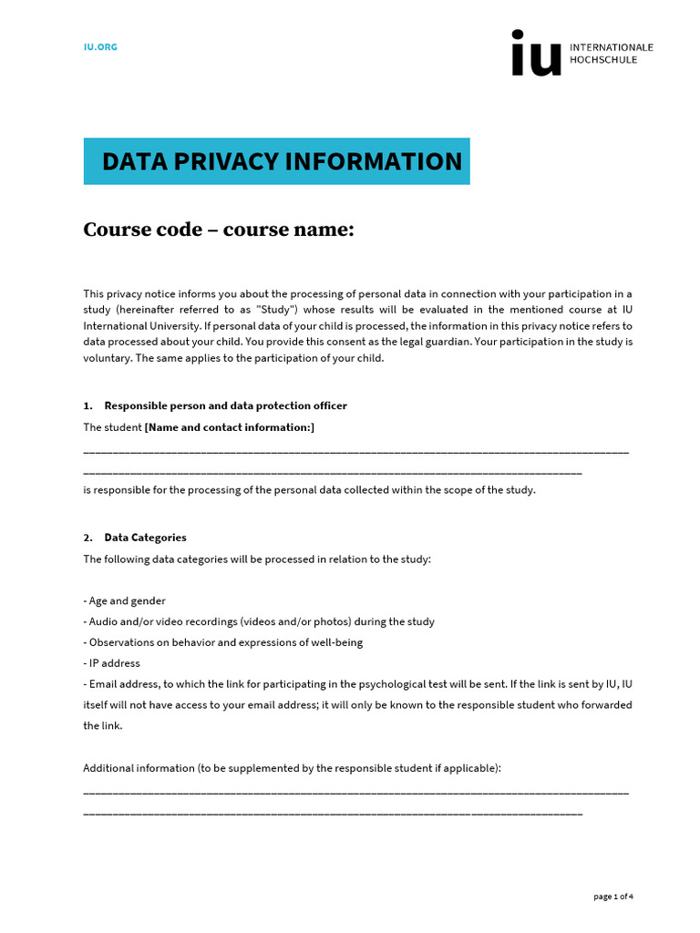 Data Privacy Notice for IU Study | PDF | Information Privacy | Privacy