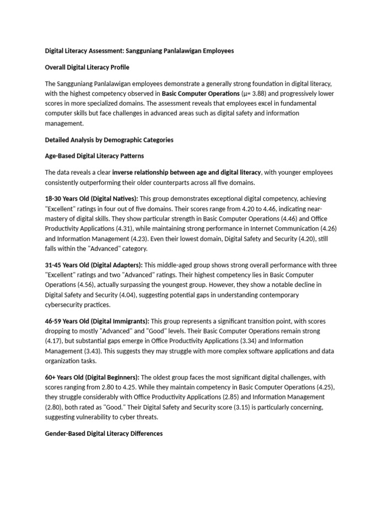 Digital Literacy Assessment Narrative For Discussion | PDF | Literacy ...
