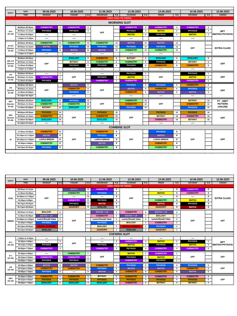 Time Table Format - 09062025-1 | PDF | Physical Sciences | Natural Sciences
