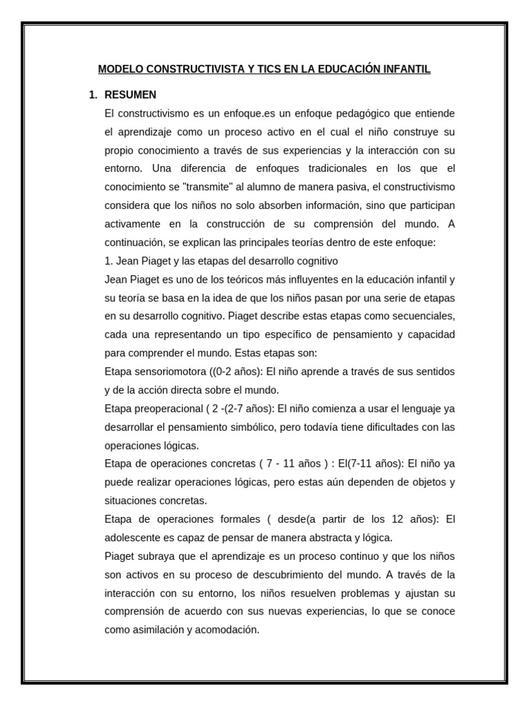 Modelo Constructivista y Tics en La Educación Infantil | PDF | Constructivismo (filosofía de la ...