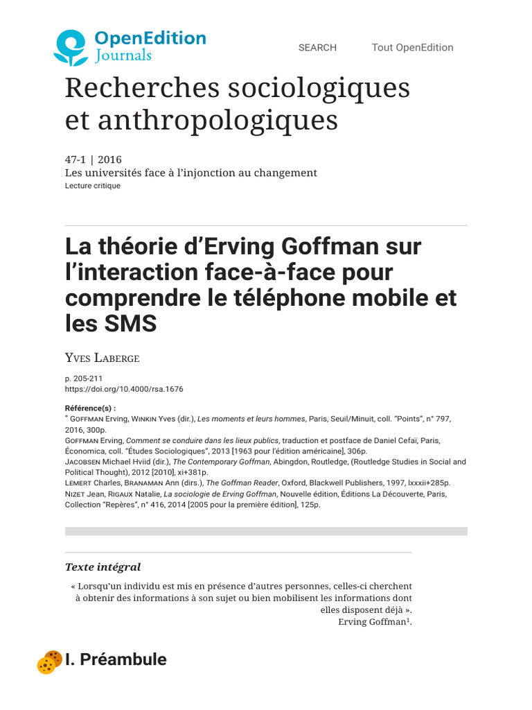Goffman et l'interaction sociale moderne | PDF | Enseignement des Arts ...