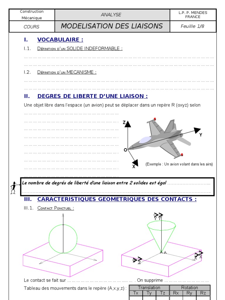 Cours Modelisation Des Liaisons e | PDF | Cinématique | Mécanique