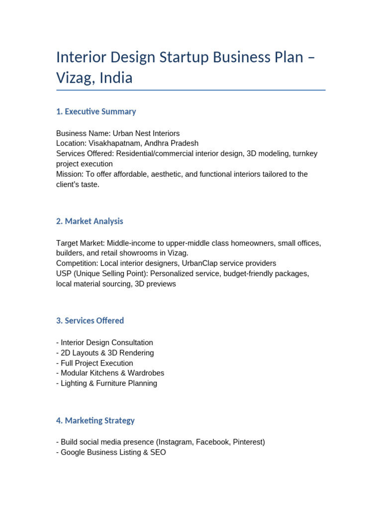 Interior Design Startup Business Plan | PDF