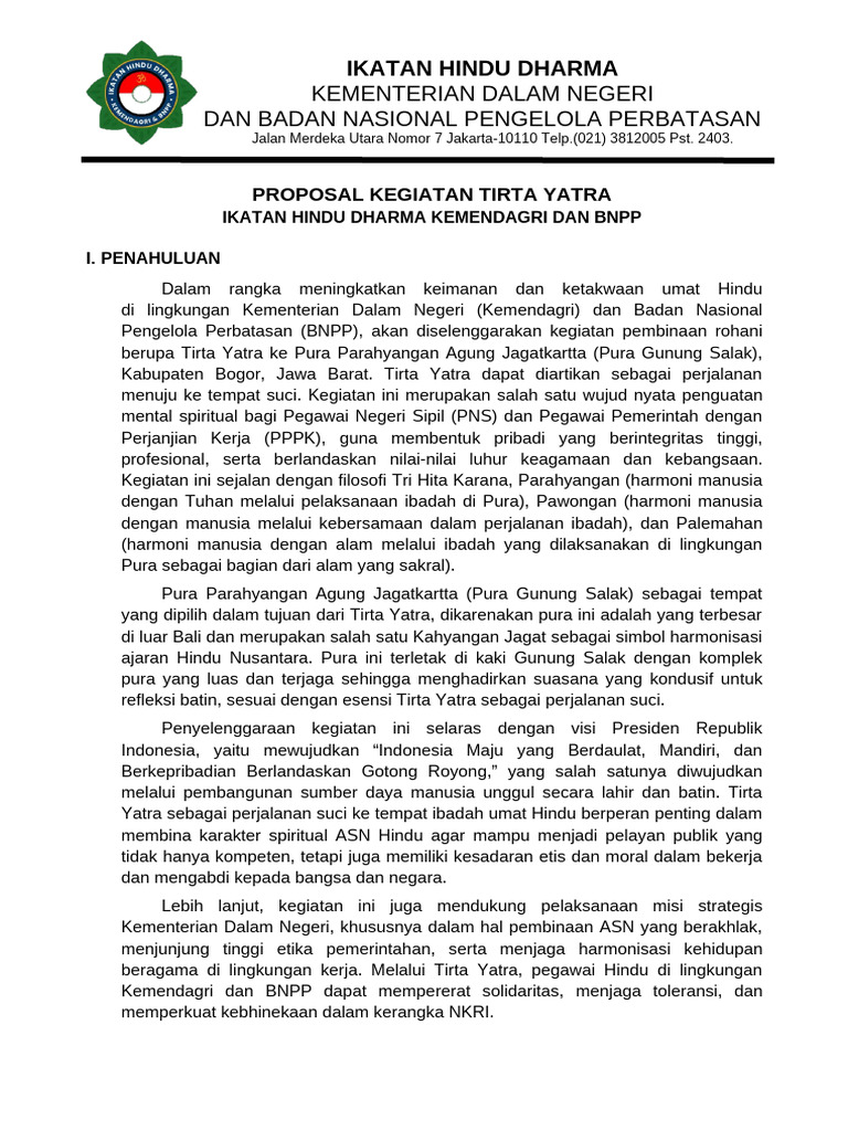 Proposal Tirta Yatra ASN Hindu 2025 | PDF