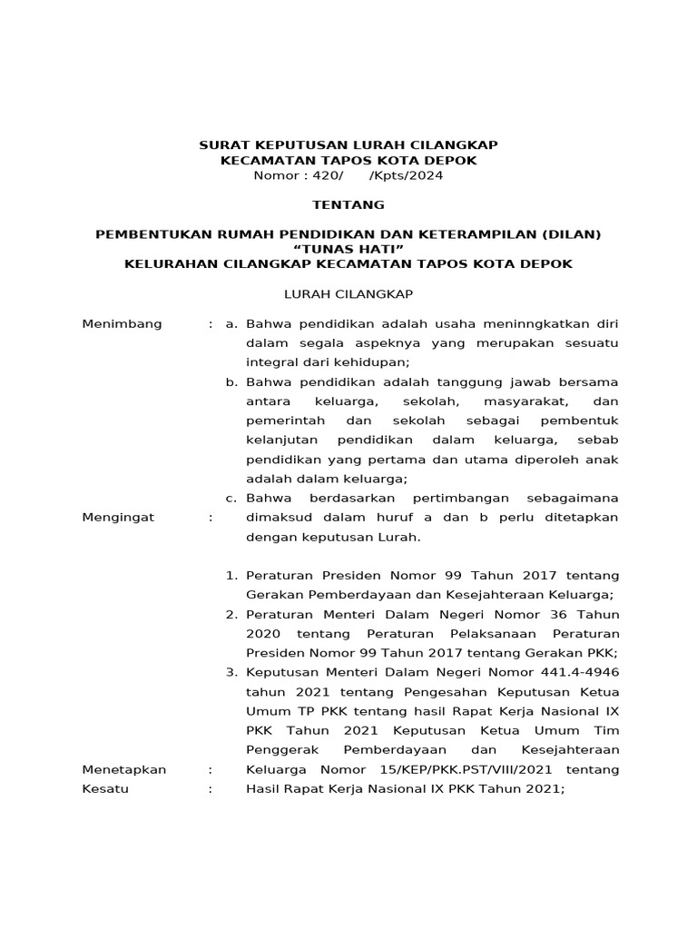 Pembentukan Rumah Dilan Tunas Hati | PDF