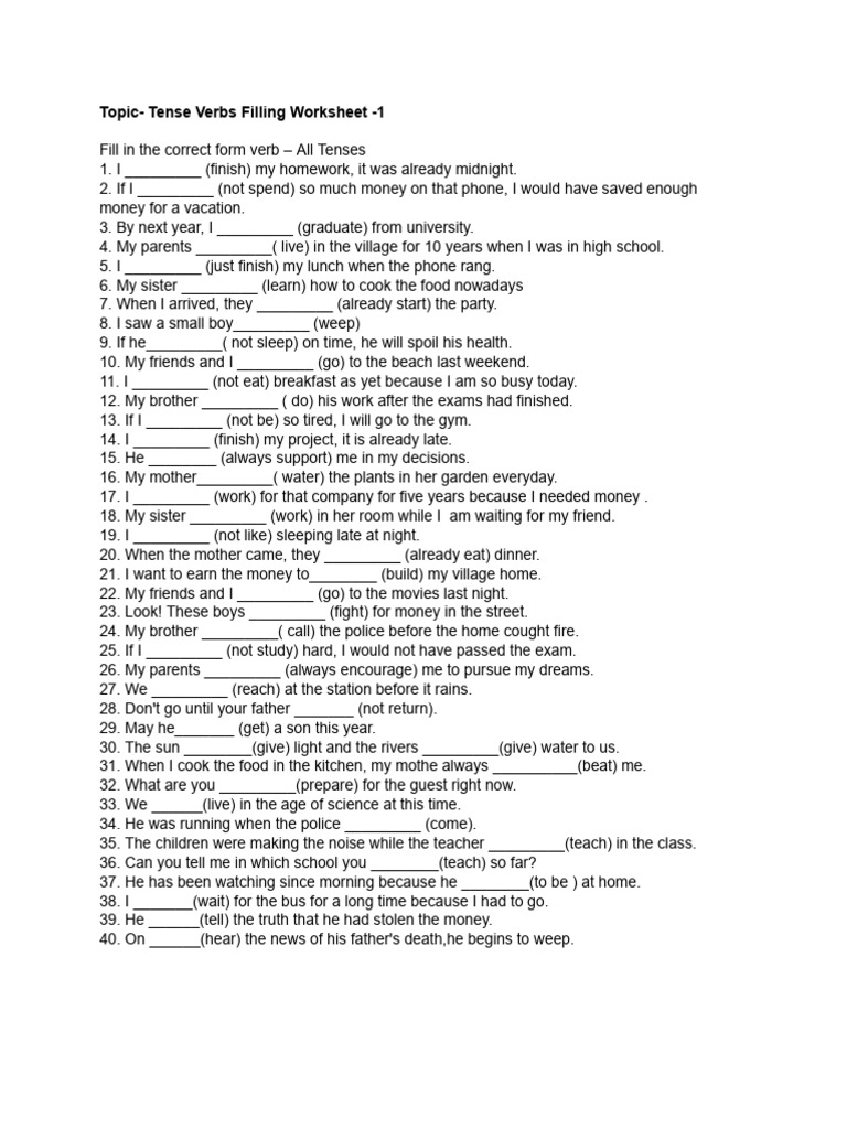 Tense Verbs Worksheet for Practice | PDF