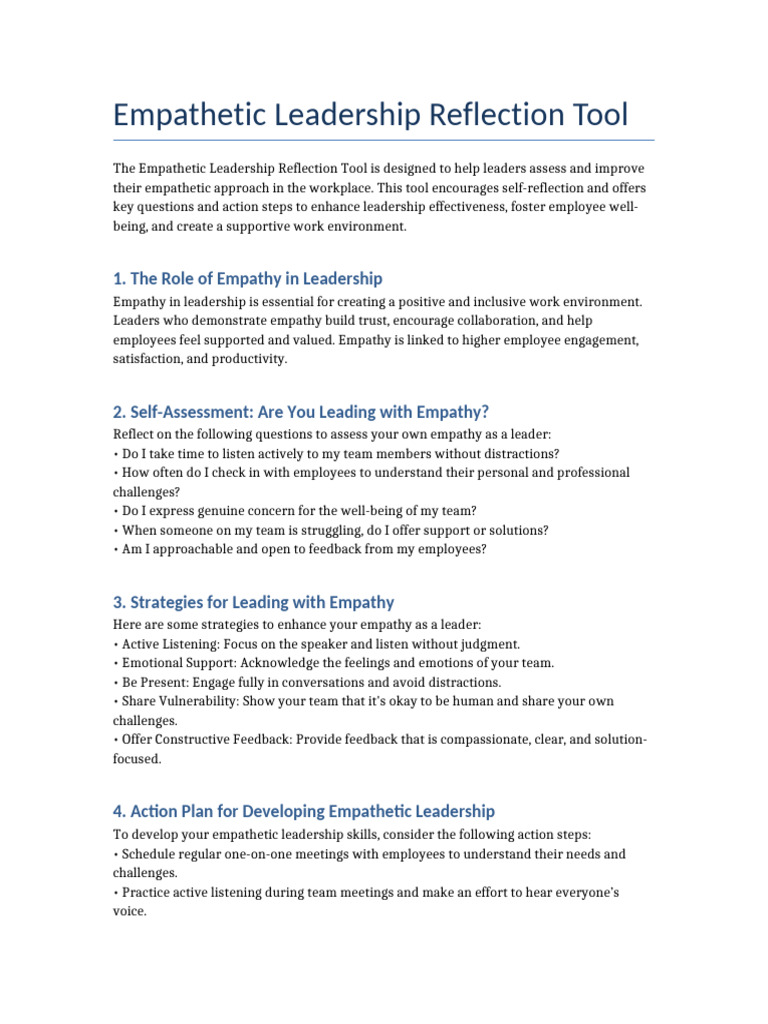 Empathetic Leadership Reflection Guide | PDF | Empathy | Leadership