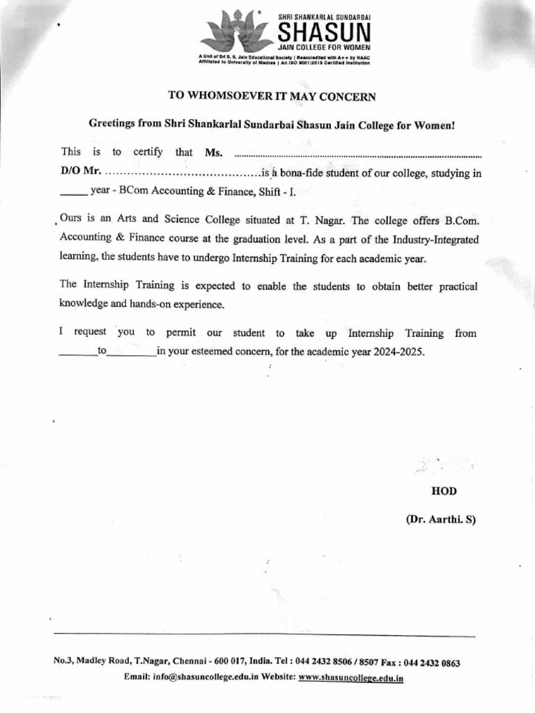 Internship Bonafide | PDF