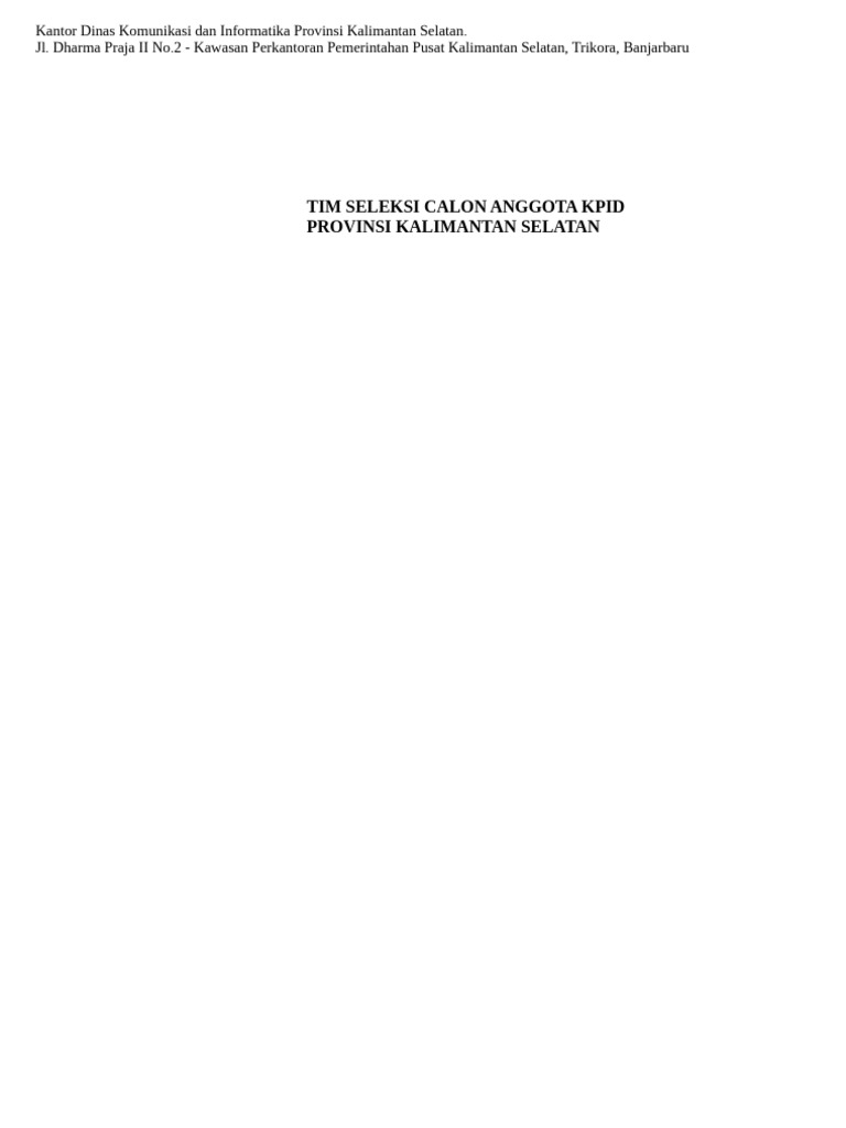 Kantor Dinas Komunikasi Dan Informatika Provinsi Kalimantan Selatan | PDF