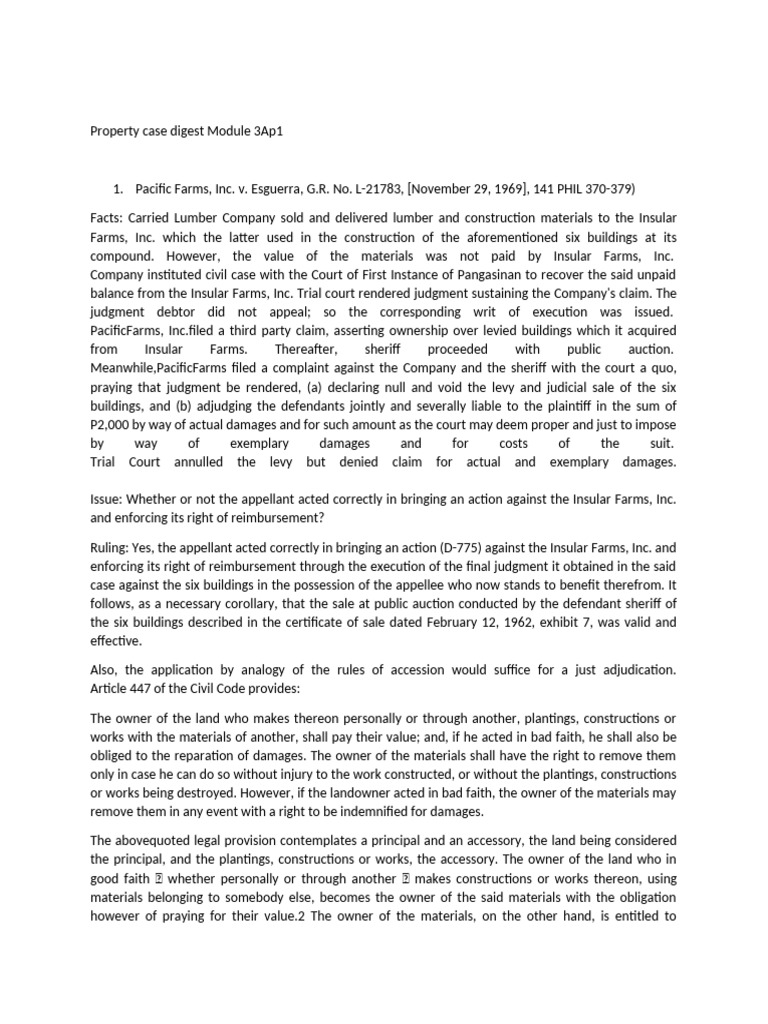 Property Case Digest Part 3 | PDF | Lease | Complaint