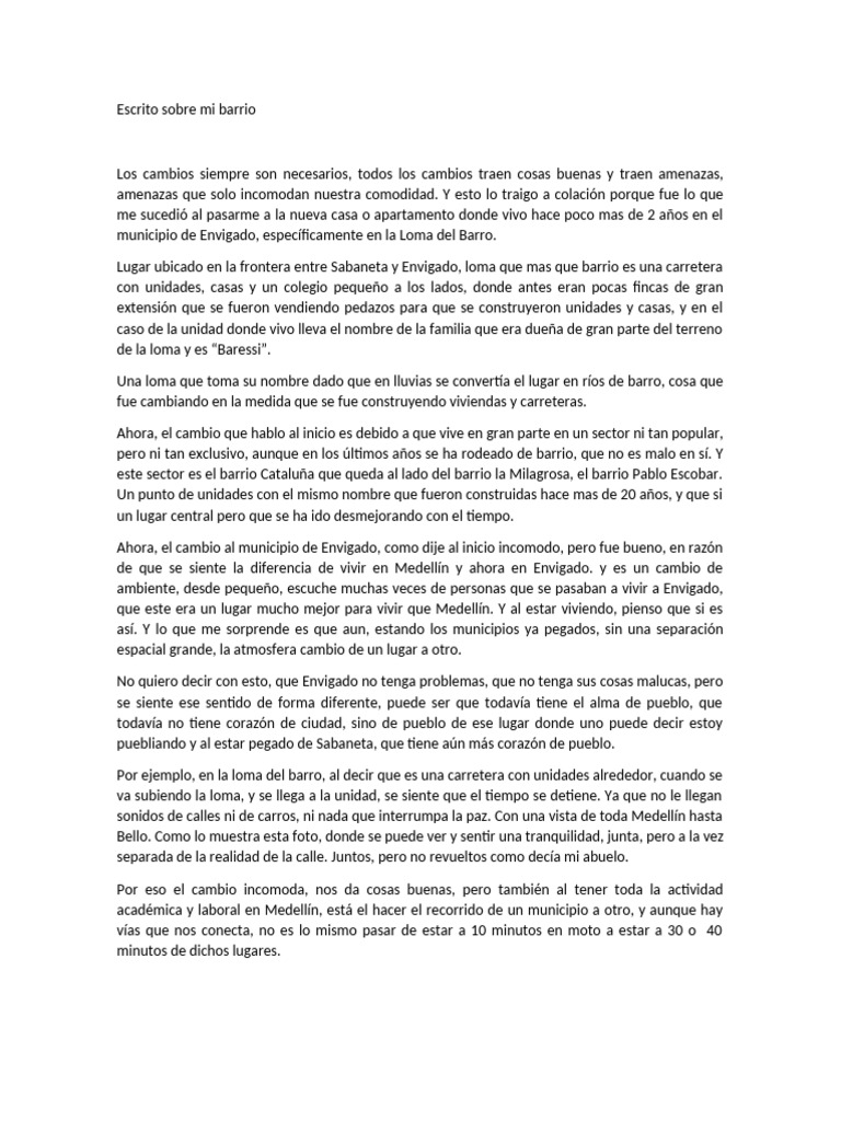 Escrito Sobre Mi Barrio | PDF