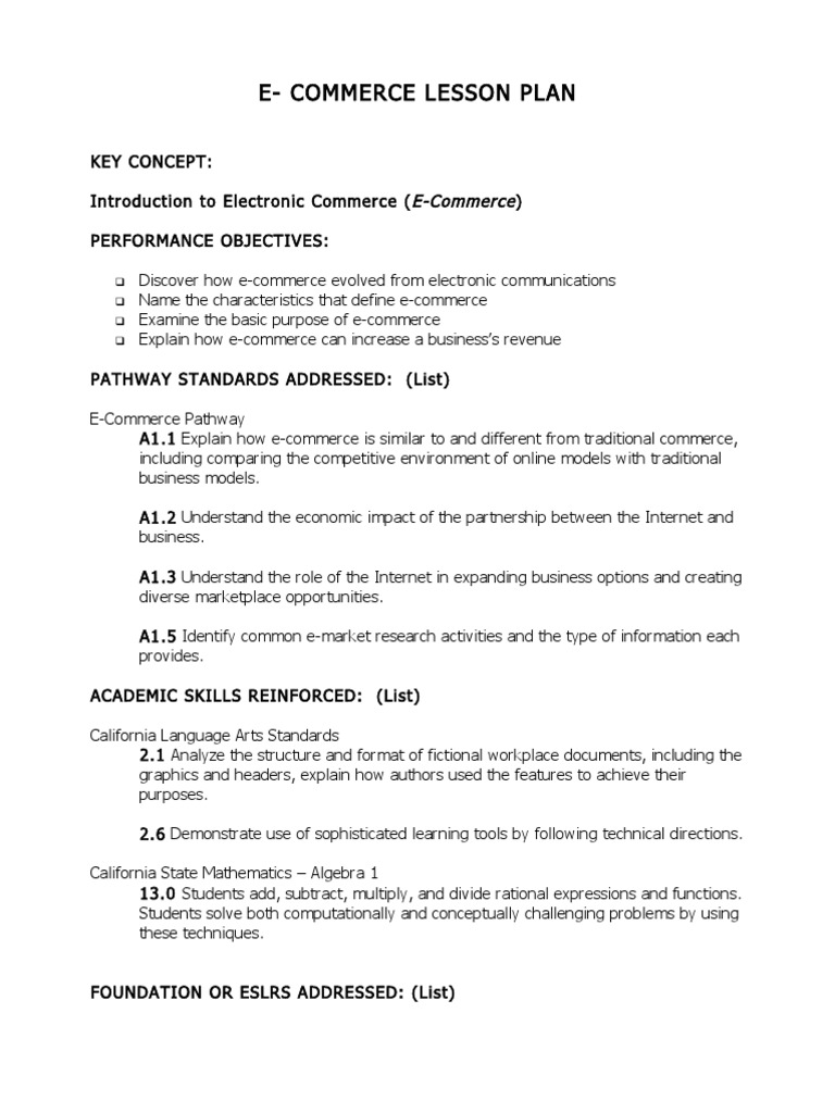E-Commerce Lesson Plan | PDF | Brick And Mortar | E Commerce