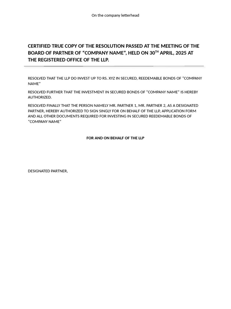 Board Resolution - LLP | PDF