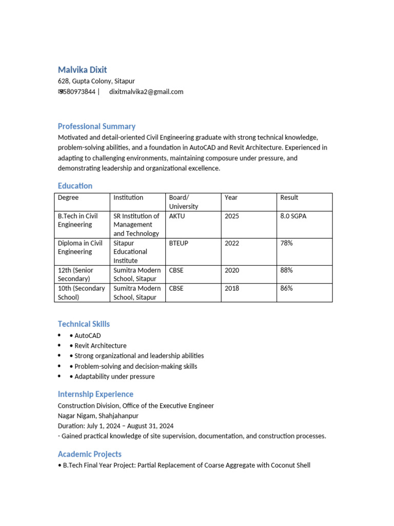 Malvika Dixit CV | PDF