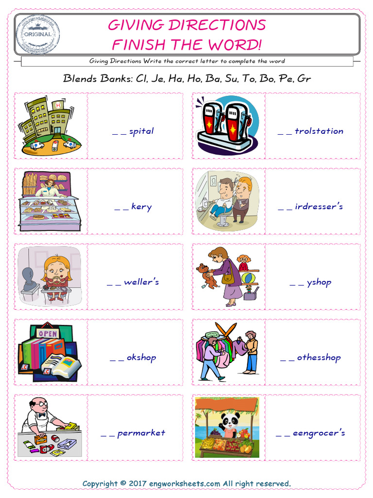 Giving Directions Write The Correct Letter To Complete The Word 9811 | PDF