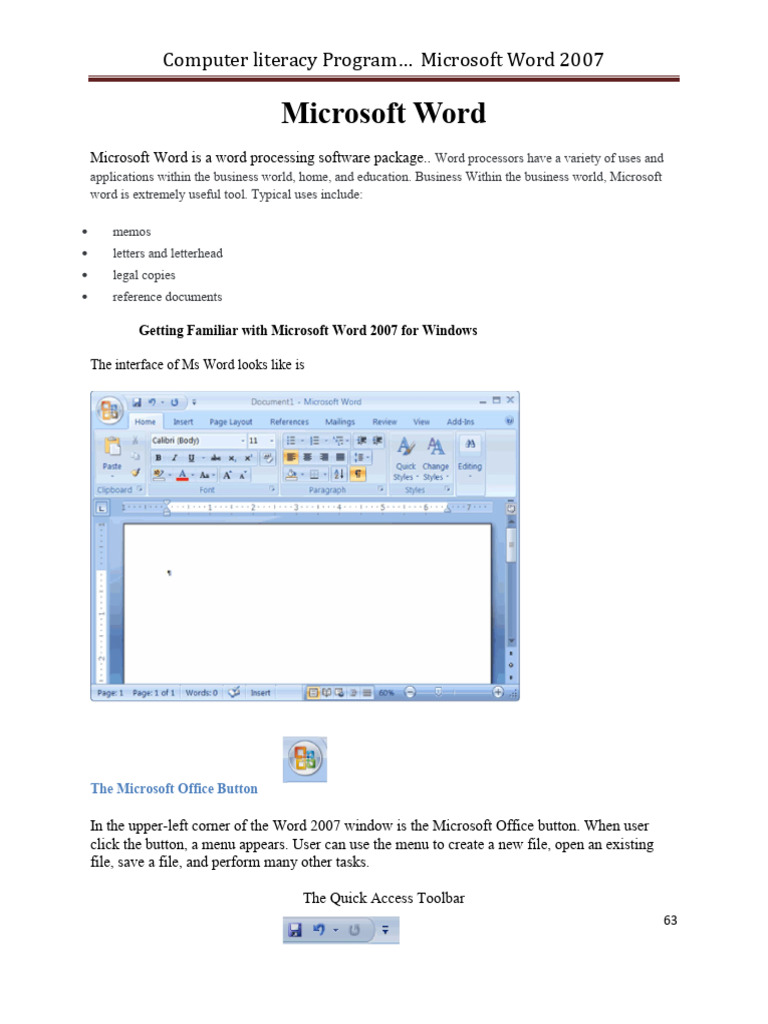 Microsoft Word 2007 User Guide | PDF | Window (Computing) | Microsoft Word