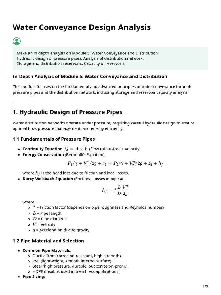 Water Conveyance Design Analysis Guide | PDF | Pipe (Fluid Conveyance ...