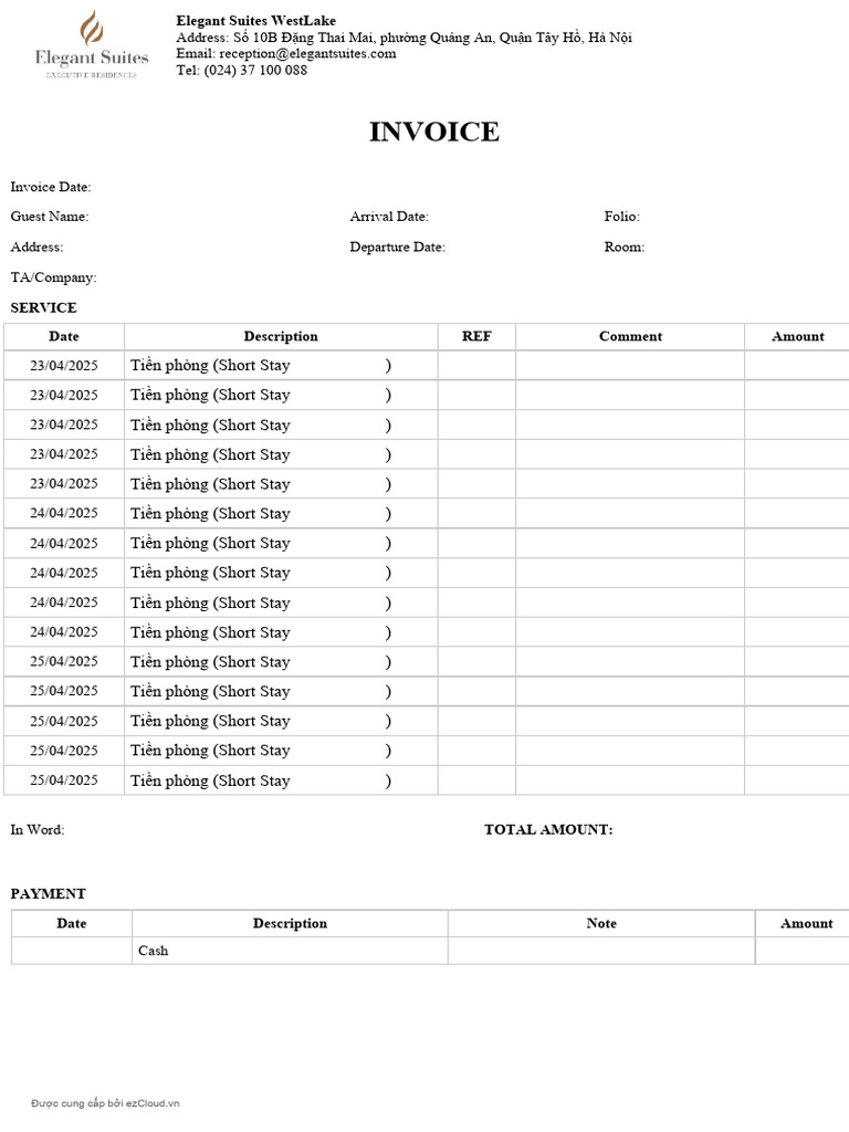 INVOICE ROOM CHARGE Sample | PDF