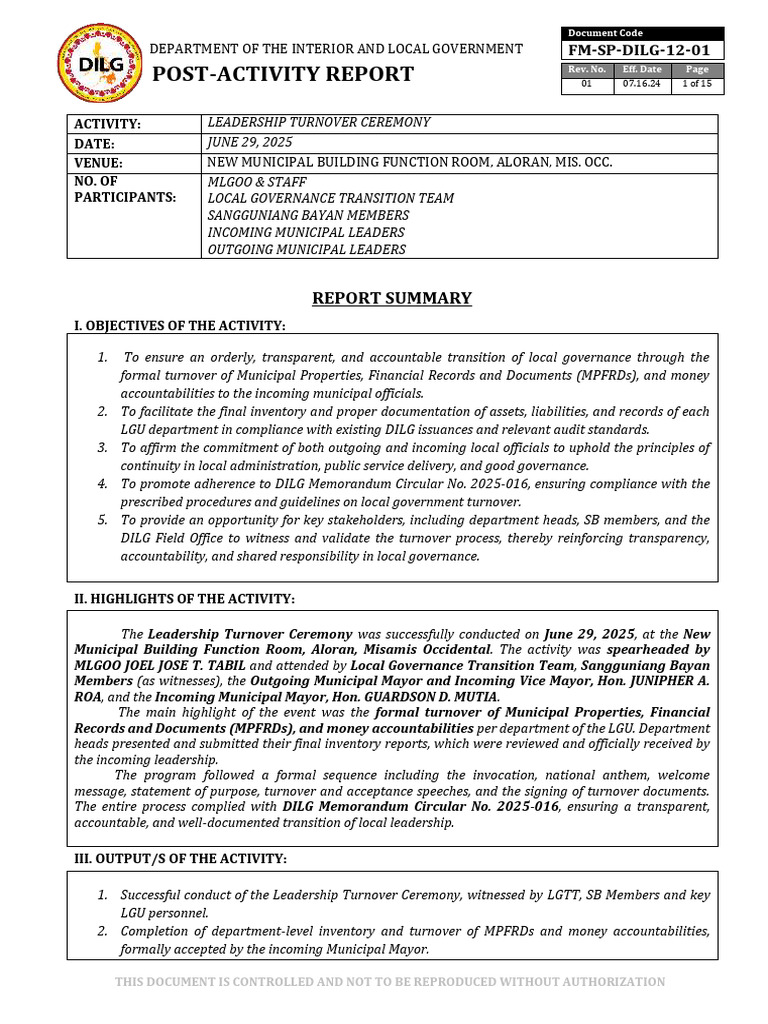 Aloran Par Leadership Turnover Ceremony | PDF | Governance | Government