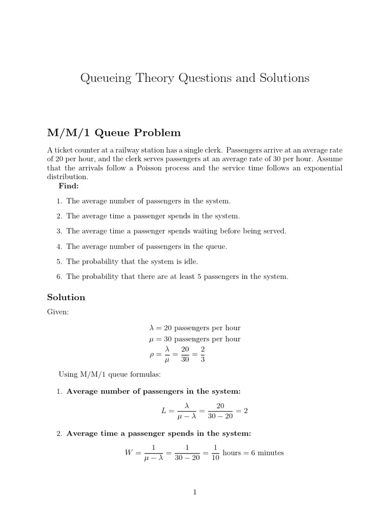 Queueing Theory Questions | PDF | Operations Research | Applied Mathematics