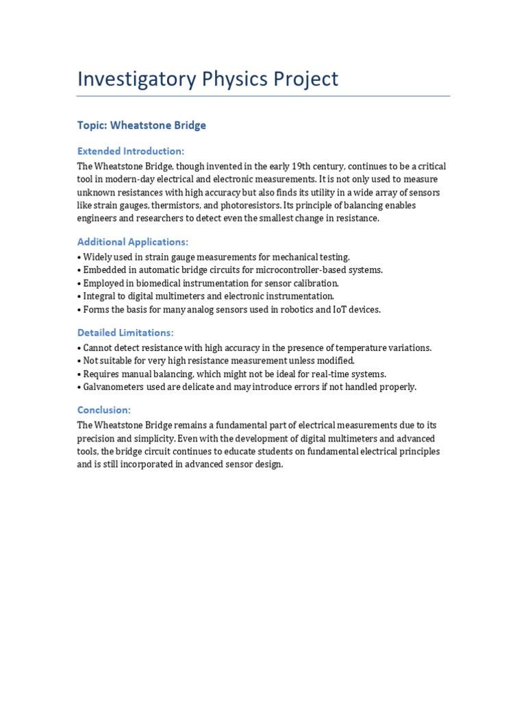 Wheatstone Bridge Enhanced Project | PDF