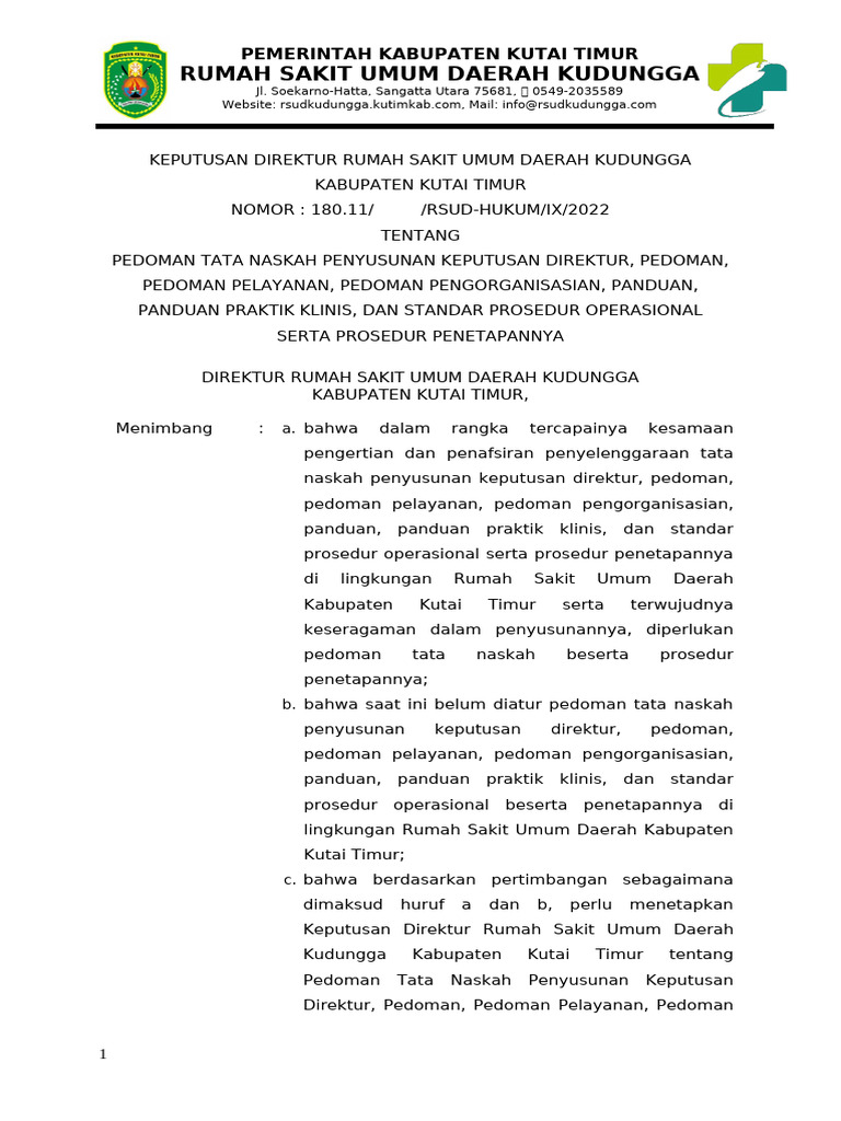 Draft SK (FINAL) Pedoman Tata Naskah SK, Pedoman, Panduan, SPO DLL Hadi | PDF