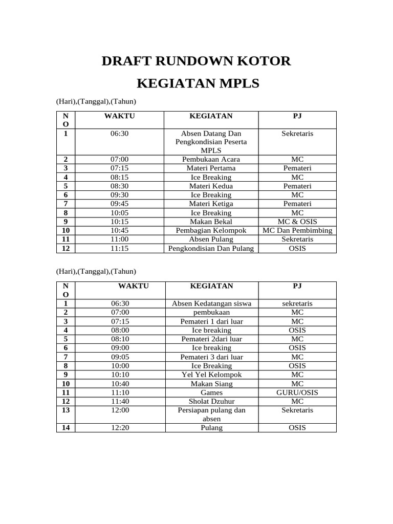 Draft Rundown Kotor MPLS 2025-2026 | PDF