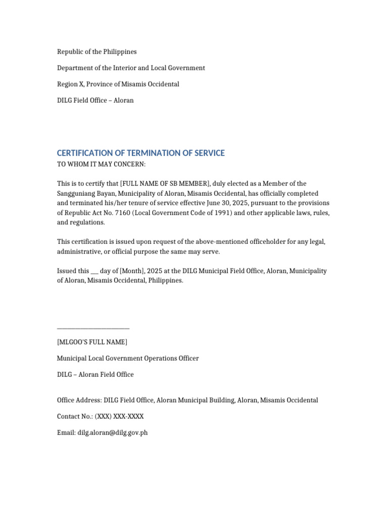 Certification of Termination SB Member | PDF