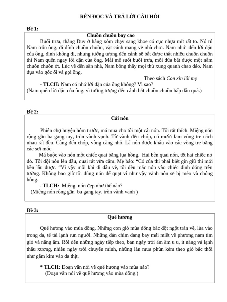 Ôn Thi Ck1-Rèn Đọc Và Trả Lời Câu Hỏi | PDF