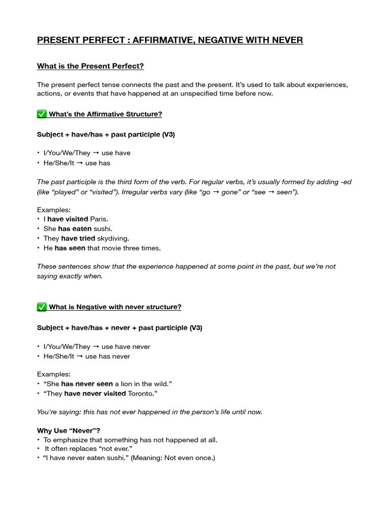 Present Perfect: Affirmative & Negative | PDF