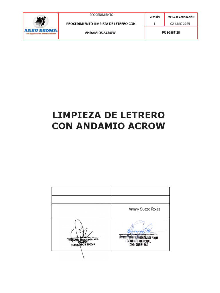 Procedimiento de Trabajo Con Andamio Acrow | PDF | Seguridad y salud ocupacional | Andamio