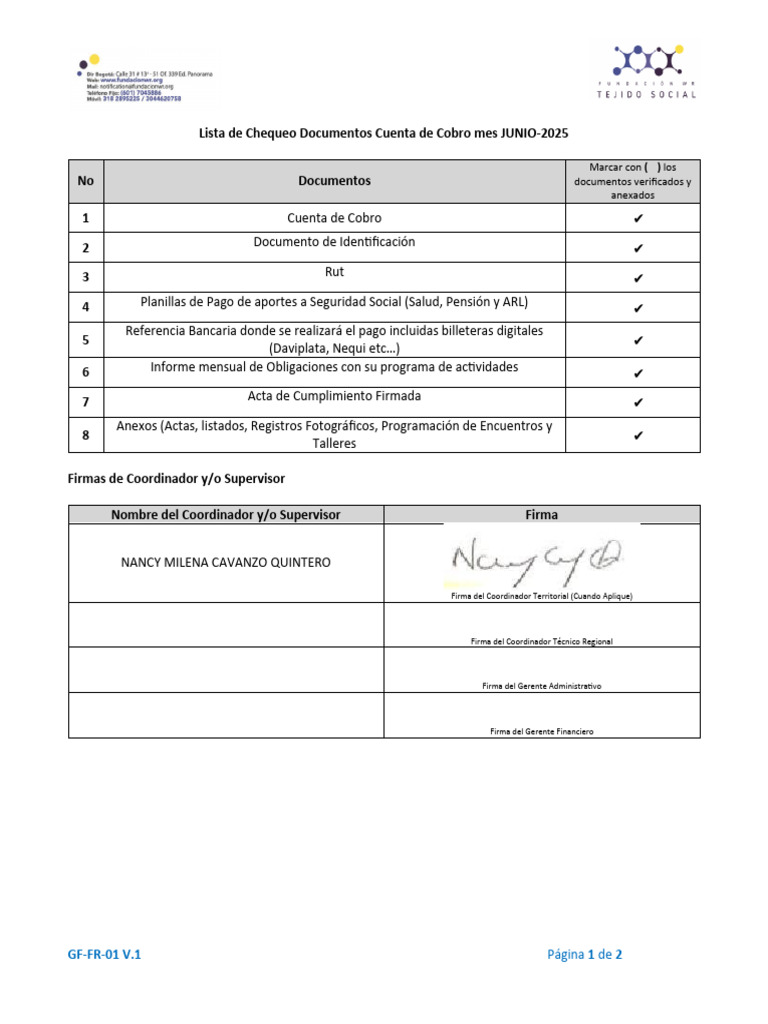 Junio - 2025 - Edwin Oliveros - Lista de Chequeo | PDF