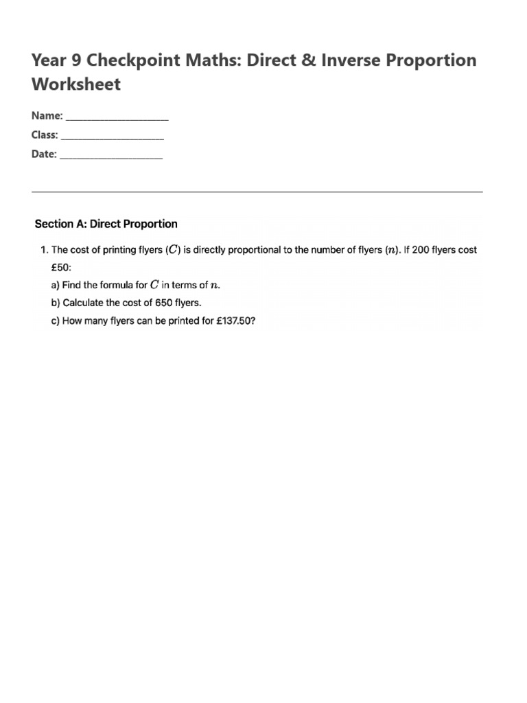 2 Direct and Inverse Proportion Worksheet | PDF