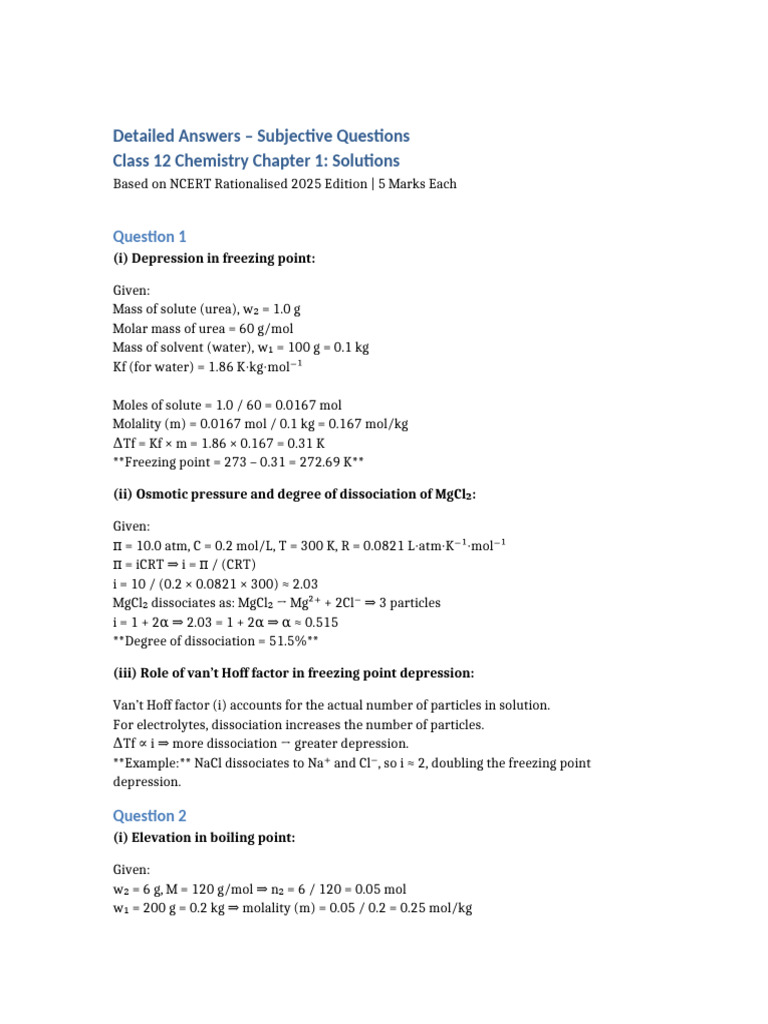 Solutions Subjective Answers Clean | PDF