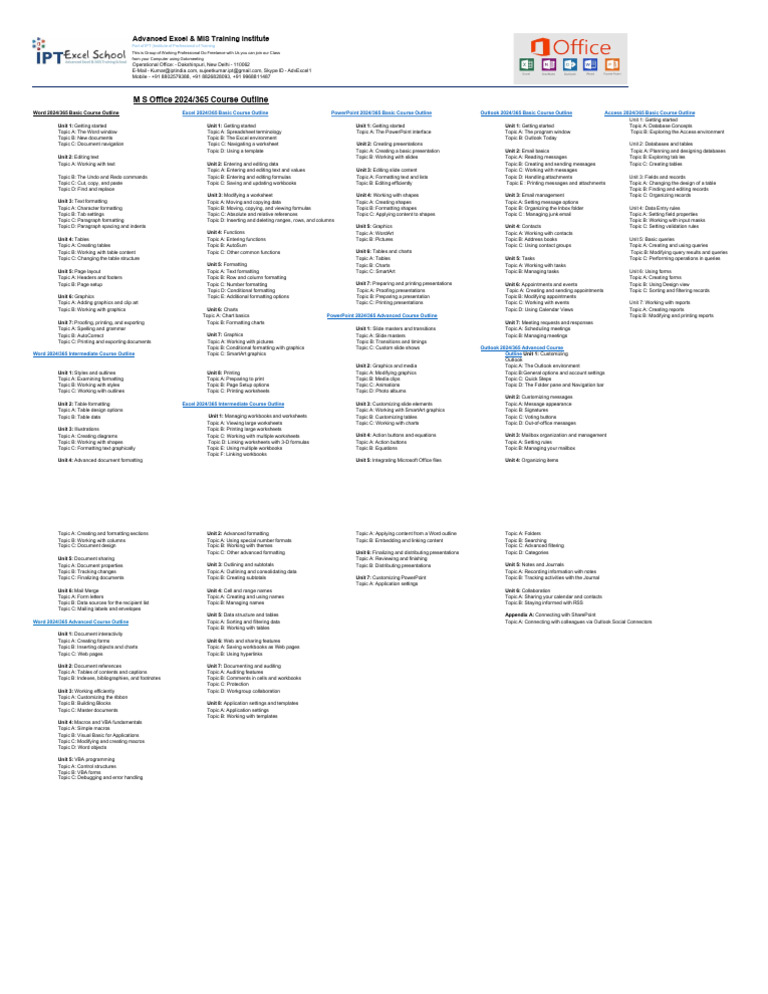MS Office 2024/365 Course Overview | PDF | Microsoft Excel | Visual ...