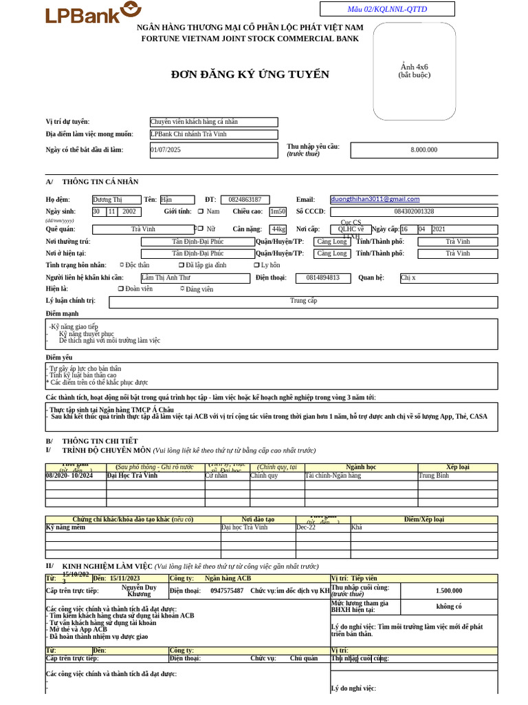 D??NG TH? H?n-Chuyên Viên Khách Hàng Cá Nhân-Chi Nhánh Trà Vinh. | PDF