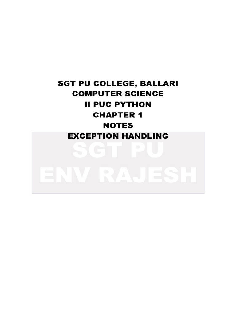 Chapter 1 Exception Handling In Python Envr Pdf Computer Program Programming