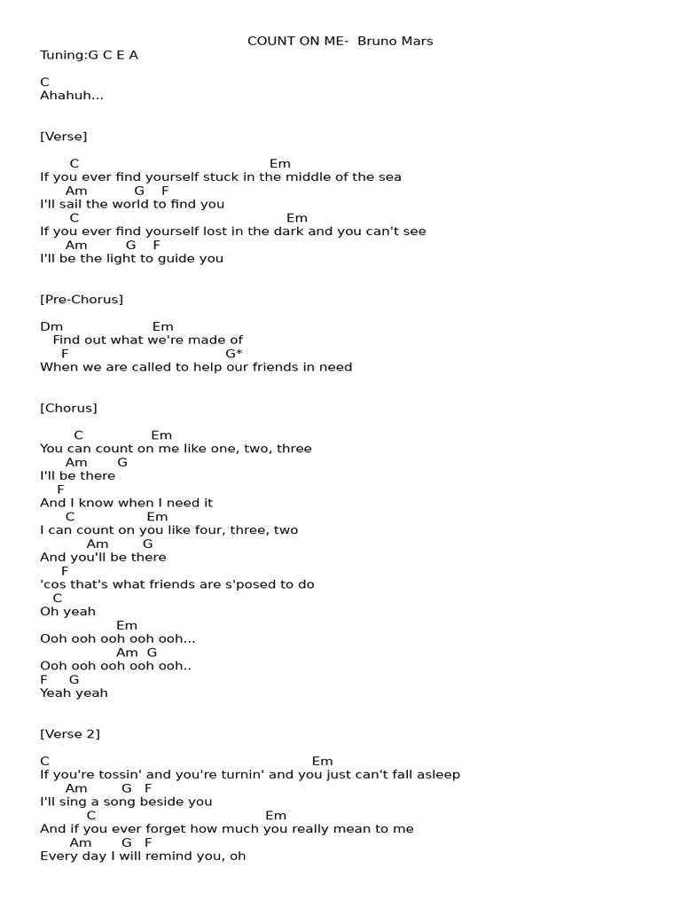 Count on Me - Bruno Mars Lyrics | PDF