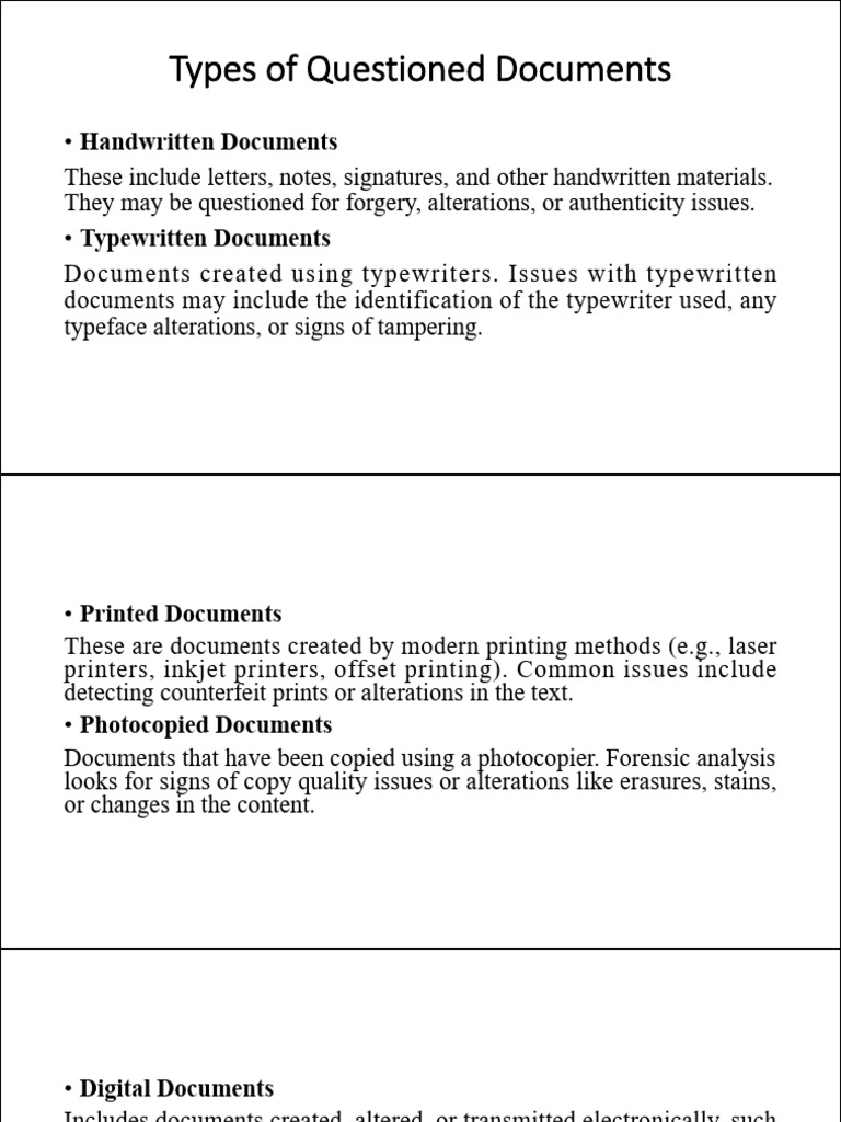 Types of Questioned Documents | PDF | Authentication | Document